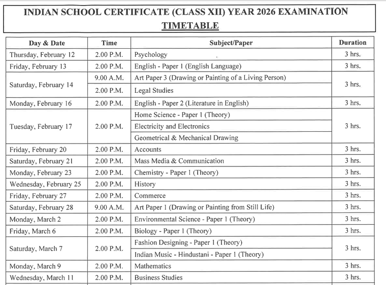 CISCE 2026 Board Exam Date-Sheet Released: What Every ICSE & ISC ...